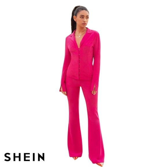 SHEIN | Pants & Jumpsuits | Shein Hot Pink Flare Leg Pants Set | Poshmark